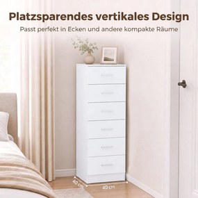 HOMCOM Komoda se 6 zásuvkami, moderní ložnicová komoda, úložná skříňka, 40 x 110 cm, bílá s dekorativním dřevěným vzhledem