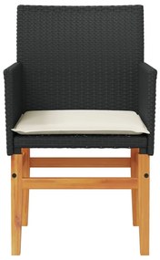 Zahradní židle s poduškami 2 ks černé polyratan a masivní dřevo - Default Title