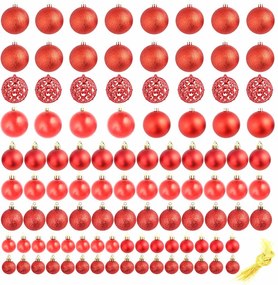 Sada vánočních baněk 100 kusů 3/4/6 cm červená 245710