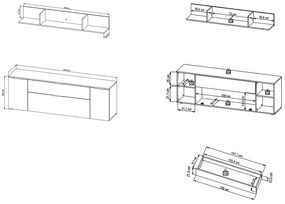 Obývací stěna Milan, dub artisan/šedá, s osvětlením