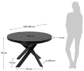 Černý kulatý rozkládací jídelní stůl se skleněnou deskou ø 160 cm Vashti – Kave Home