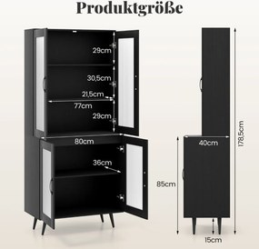 Costway Kuchyňská skříňka vysoká 178,5 cm kuchyňská police s 4 průhlednými