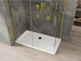 Mexen Omega posuvný sprchový kout 140 x 70 cm, 8mm sklo, zlatý profil-čiré sklo + slim sprchová vanička 5cm, 825-140-070-50-00-4010