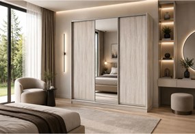 Skříň s posuvnými dveřmi 2000x2200x600 2LTD 1 Zrcadlo Artwood světlý, profil stříbrný