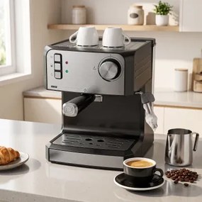 HOMCOM Espresso stroj, 20-bar kávovar s tryskou na našlehání mléka, 1,6 l nádrž na vodu, černý