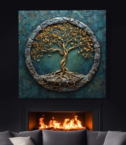 Obraz na plátně - Strom života v kamenném kruhu Vitalare FeelHappy.cz Velikost obrazu: 120 x 120 cm