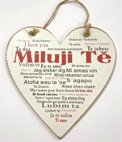 Bondecor Dřevěná dekorace srdce "Miluji Tě - vícejazyčně" 23x23cm Jazyk: CZ