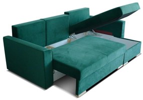 Rohová rozkládací sedačka Trevis s dvěma úložnými prostory zelená levá
