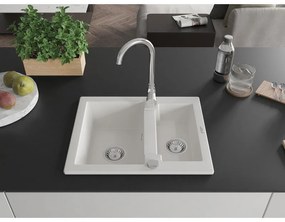 Mexen Carlos, granitový dřez 582x475x177 mm, 1,5-komorový, bílá, 6518581500-20