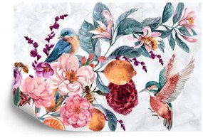Fototapeta Akvarel Pták Mezi Barevnými Květy Omyvatelný vlies 400x280