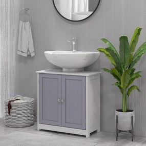 Kleankin Koupelnová Skříňka pod Umývadlo - 2-dveřová skříňka s policí - rozměry 60L x 30W x 60H cm - v šedobílé dřevě | Aosom