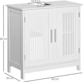 kleankin Podskříňková Koupelnová Skříňka se Dvěma Ventilovanými Dveřmi a Nastavitelnou Úložnou Policí Moderní 60x30x60 cm Bílá