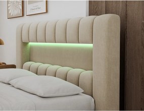 Béžová čalouněná dvoulůžková postel s úložným prostorem s roštem 180x200 cm Lamica – ELTAP