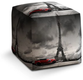 Sablio Taburet Cube Eiffelova věž a červené auto: 40x40x40 cm