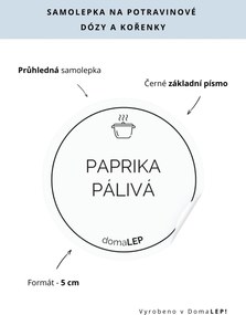 Samolepka na kořenky PAPRIKA PÁLIVÁ průhledná 5 cm základní písmo