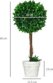 HOMCOM Sada 2 umělých bukvicových stromů Velké 60 cm, UV-odolná umělá rostlina v květináči, plastové umělé rostliny, falešná rostlina téměř jako skut…