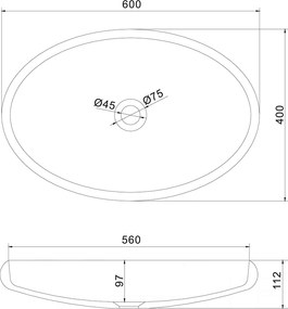 Sapho, THIN oválné umyvadlo 600x400x112mm, na desku, matná bílá, WN213
