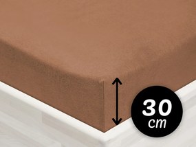 Jersey napínací prostěradlo na vysokou matraci JR-023 Oříškově hnědé 200 x 220 - výška 30 cm