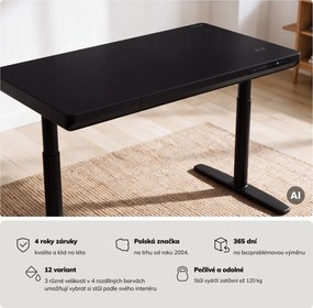 Elektrický psací stůl sit-stand se zásuvkou a bezdrátovou nabíječkou Qi černý, 1200 mm: ELLIS