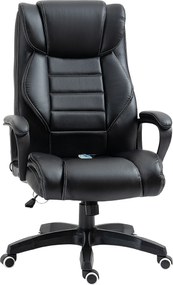 Masážní kancelářská židle Vinsetto v kůži, ergonomická výškově nastavitelná otočná židle, počítačová židle v černé barvě pro kancelář a domácí kancel…