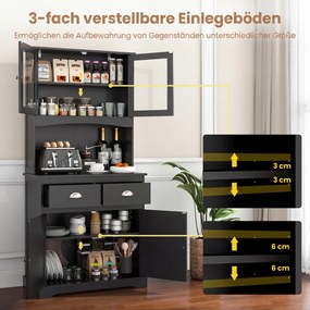 Costway Kuchyňská skříň vysoká s 4 dvířky a 2 zásuvkami a pracovní deskou a 2
