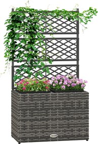 Outsunny Zahradní Truhlík s Trellis pro Popínavé Rostliny, Vyvýšený Truhlík se 2 Vnitřními Květináči, Ocelový Rám a PE Ratan, 57x30x107cm, Šedá | Aoso
