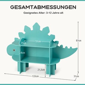 Costway Dinosaur knihovna pro děti Organizér pro ukládání hraček s otevřenými