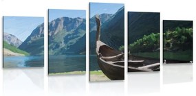 5-dílný obraz dřevěná vikingská loď - 100x50 cm