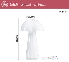 Paulmann 76995 Onzo, bílá lampička na baterii, 2,6W LED 2700K dotykové ovládání, výška 28cm, IP44