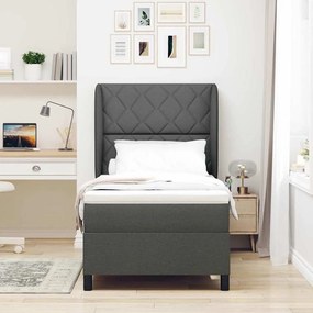 Postel s boxspringem s čelo Tmavě šedá 90 x 200 cm textil 3340607