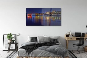 akrylový obraz Varšava město noc řeka most 140x70 cm