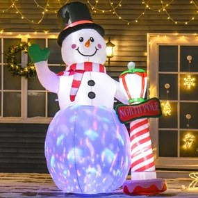 HOMCOM Vánoční dekorace, nafukovací sněhulák, 2,4 m, LED osvětlení, ventilátor, bílá