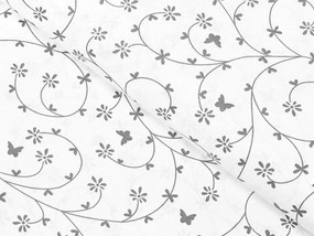 Biante Polštář válec bonbon Sandra SA-049 Drobné šedé květiny a motýlci na bílém 15x100 cm