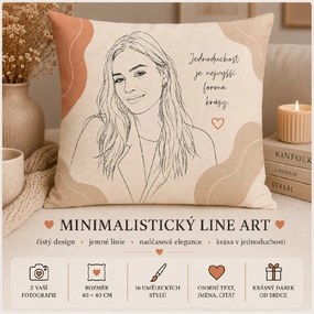 Personalizovaný polštář z fotografie – umělecký portrét 45 × 45 cm Styl portrétu:: Minimalistický Line Art