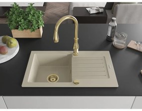 Mexen Pablo, 1-komorový granitový dřez 752x436x161 mm a dřezová baterie Savita, béžová, 6510-69-672601-50