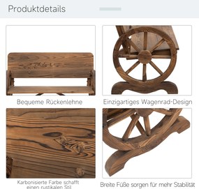 Zahradní lavice pro 2 osoby, masivní dřevo, rustikální design kol, nosnost 250 kg, 114 cm, tmavě hnědá