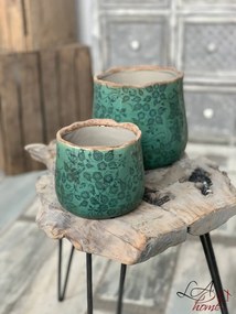 Zelený květináč Camil mini s květy - Ø 13*11 cm