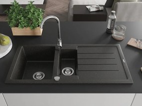 Mexen Andres - granitový dřez 100,0x50,0cm, 1,5-komorový, černá-zlatá, 6515101510-75