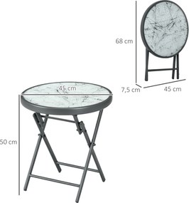 Klappbarer Beistelltisch, Outdoor-Klapptisch, mit Tischplatte aus gehärtetem Glas, für Terrasse, 45 x 45 x 50 cm, Weiß