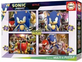 EDUCA Svítící puzzle Sonic Prime 4v1 / (50  80  100  150 dílků) / od 5