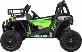 Ramiz Elektrická terénní bugina UTV pro děti zelená + dálkové ovládání + zavazadlový prostor + pomalý start + EVA kola + MP3 LED