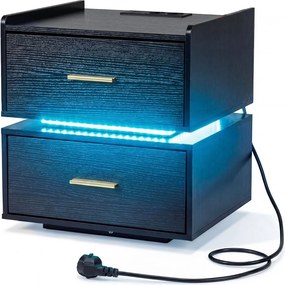 Costway Noční stolek s nabíjecí stanicí LED 2 zásuvky moderní poloplovoucí