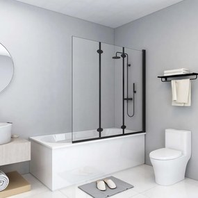 Skládací sprchový kout se 3 panely ESG 130 x 138 cm černý 147191