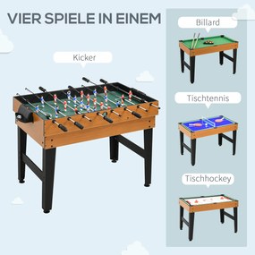 Multiherní stůl HOMCOM 4 v 1, párty herní stůl se stolním tenisem, stolním fotbalem, kulečníkem, stolním hokejem, pro zábavu více hráčů, ocel, přírod…