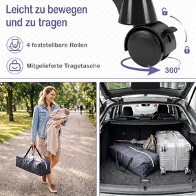 Costway Dětská postýlka skládací dětská na kolečkách s brzdou dětská kolébka
