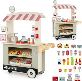 Costway Dětský dřevěný jídelní vozík na 3 kolečkách s pokladnou Food