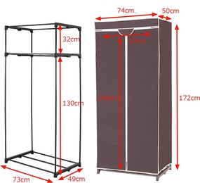 Costway Šatní skříň textilní látková s tyčí na šaty – 75 × 50 × 170 cm, hnědý