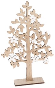 Dřevěná dekorace Strom s květinami hnědá, 19,5 x 29,5 x 5 cm