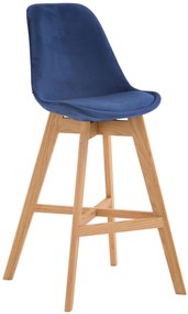 Barová židle Cannes ~ samet, dřevěné nohy natura - Modrá