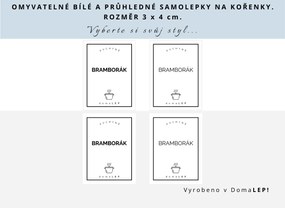 BRAMBORÁK - Samolepka na kořenky 3 x 4 cm - DomaLEP varianta: PRŮHLEDNÁ - tučné písmo